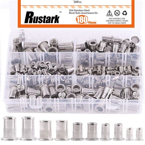 Rustark 180 Pcs 304 Stainless Steel Rivet Nuts