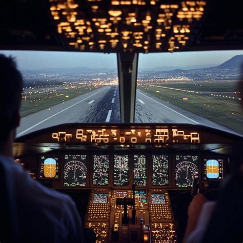 A View Of The Runway From The Cockpit Of A Commercial Aircraft During
