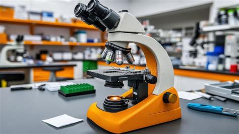 Examine Science With Microscope In Lab And Clinical Analysis Tools