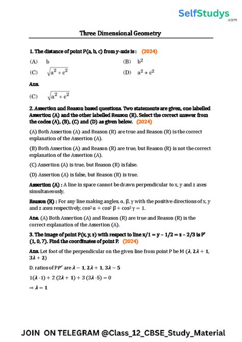 Three Dimensional Geometry 12 Pyq Three Dimensional Geometry The