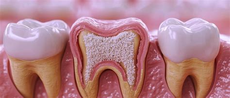 Close Up Of Dental Tooth Structure With Detailed Cross Section Showing Inner Layers And Tooth