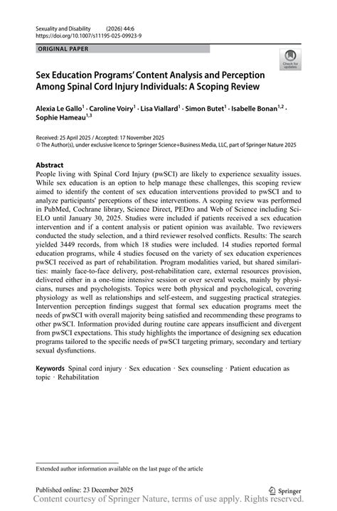 Sex Education Programs Content Analysis And Perception Among Spinal