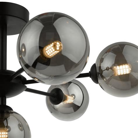 Dar Cohen Matt Black Semi Flush 7 Light Complete With Smoked Glasses