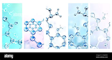 Set Of Vertical Banners With Models Of Abstract Molecular Structure Collection Of Backgrounds