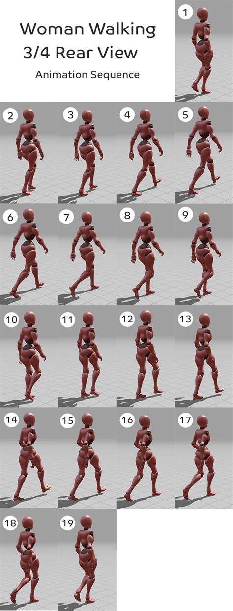 woman walking 3 4 rear view animation sequence mixamo character
