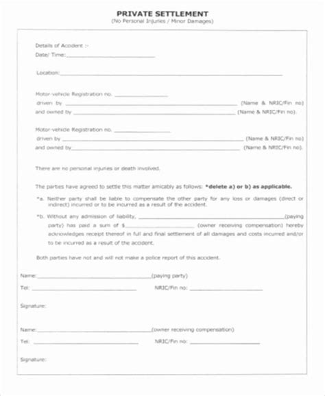 Free Printable Car Accident Settlement Agreement Template Doc