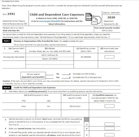 Comprehensive Problem 1 Part 3 Form 2441 Page 1