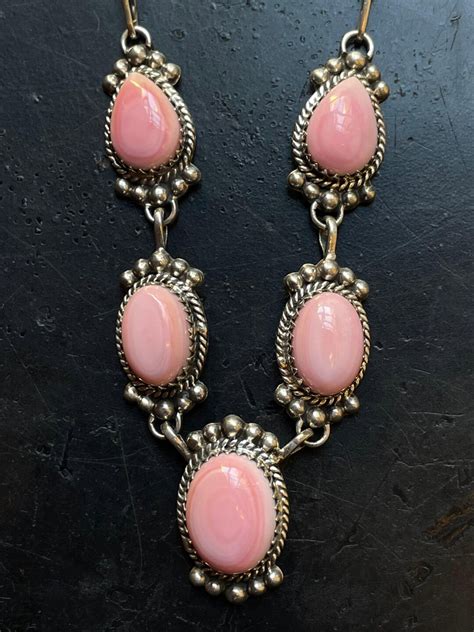 Pink Conch Link Necklace Sterling Silver E934 Etsy