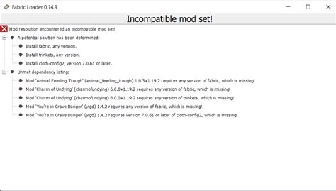 Help I Get This Error Saying Incompatible Mod Set But I Have Installed Fabric Trinkets Etc