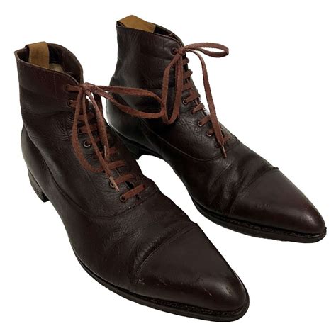 Original Victorian Mens Brown Leather Ankle Boots Size 7
