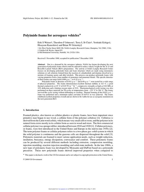 Polyimide Foams For Aerospace Vehicles Pdf Thermal Insulation Foam