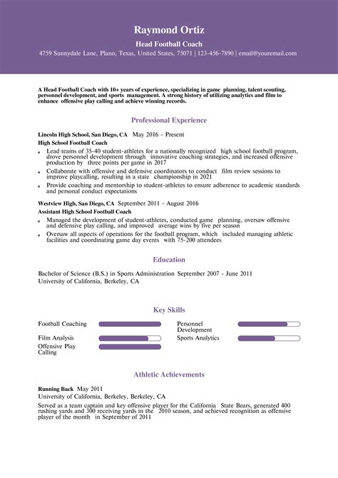 High School Football Coach Resume Examples And Templates For 2024