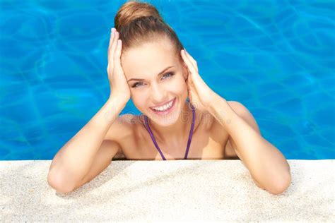 Cute In Swimming Pool With Copy Space Stock Image Image Of Person