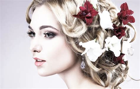 Wallpaper Look Girl Flowers Model Hair Makeup Hairstyle