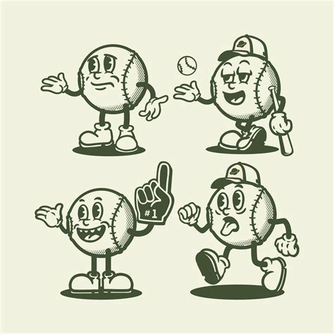 Set Baseball Vintage Cartoon 26229659 Vector Art At Vecteezy