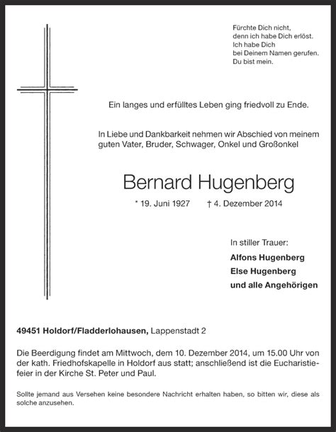 Traueranzeigen Von Bernard Hugenberg Om Trauer De
