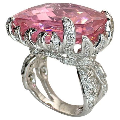 18k Diamond And Pink Stone Center Ring For Sale At 1stdibs