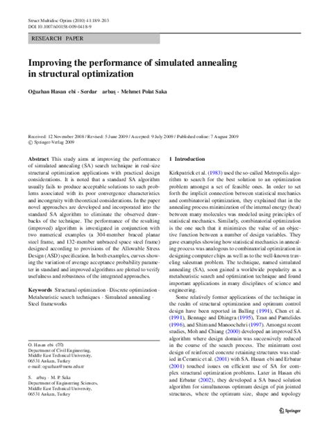 Pdf Improving The Performance Of Simulated Annealing In Structural