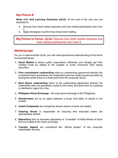 Uloa How Stock Market Operates And How Market Participants Earn From It Sim 0 Pdf