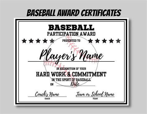 Baseball Editable Certificates Baseball Awards End Of Year Awards