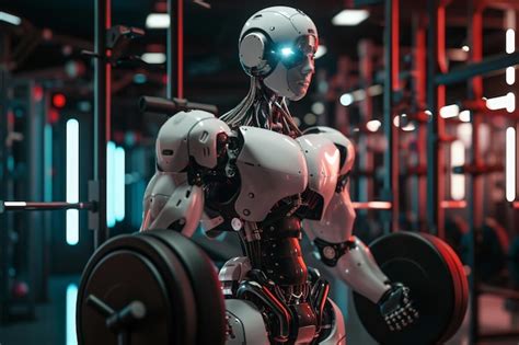 A Robot In A Gym Is Seen Lifting A Barbell With Strength And Precision A Futuristic Concept Of