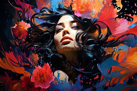 Dynamic Representation Of A Woman With Expressive Features And Vibrant