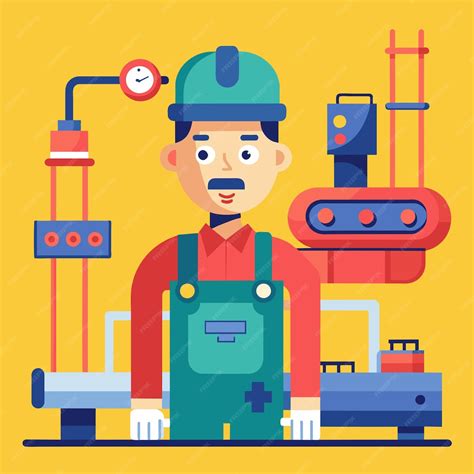 Vector Illustration Of Assembly Line Worker In Flat Style Premium Ai