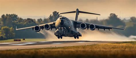 Military Cargo Plane Landing Stock Illustration Illustration Of