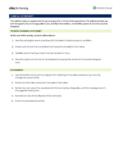 Clinical Worksheet Activity Clinical Worksheet This Activity Creates
