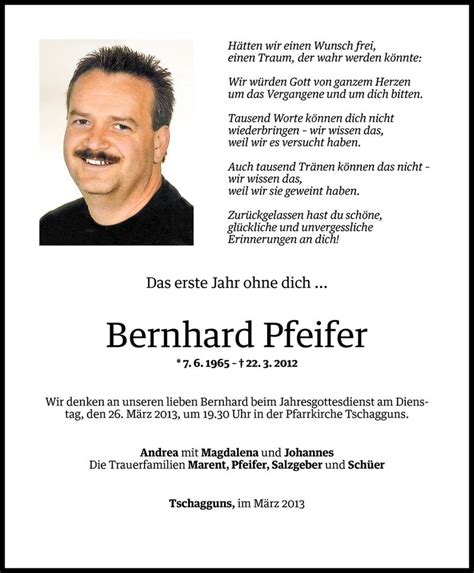 Todesanzeigen Von Bernhard Pfeifer Todesanzeigen Vorarlberger Nachrichten
