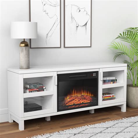White Electric Fireplace Tv Stand With Storage Amberglo Furniture123