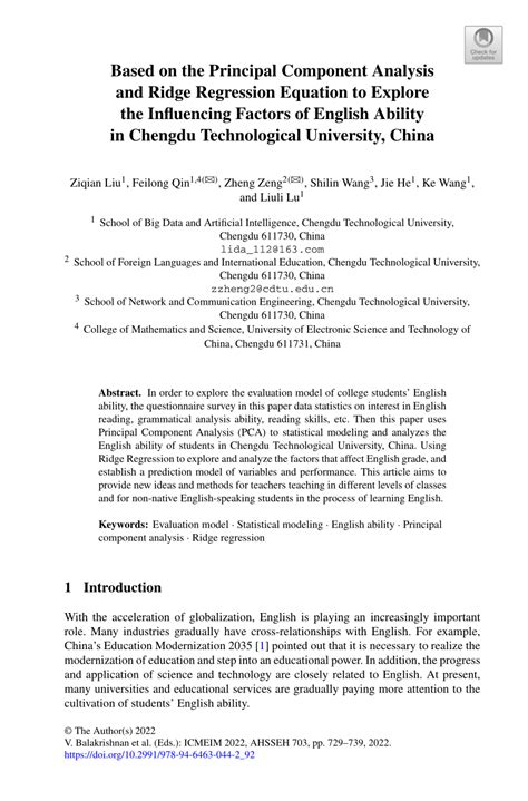 Pdf Based On The Principal Component Analysis And Ridge Regression Equation To Explore The