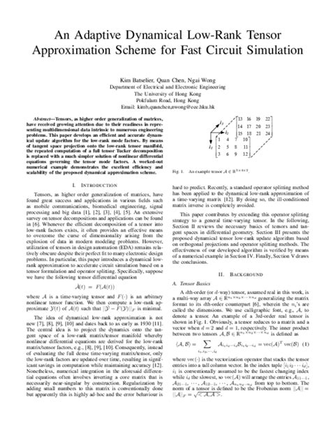 Pdf An Adaptive Dynamical Low Rank Tensor Approximation Scheme For Fast Circuit Simulation