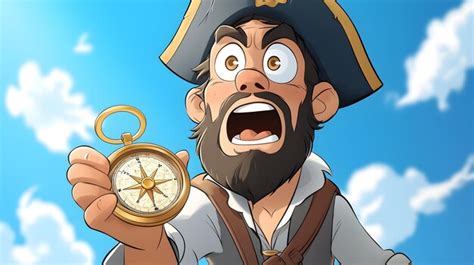 Pirate Captain Plotting Course On Treasure Map With Golden Compass Premium Ai Generated Image