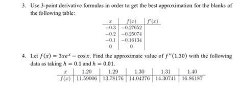 Solved Use 3 Point Derivative Formulas In Order To Get The