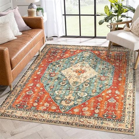 Lahome Boho Tribal Square 8x8 Area Rug Washable Rugs For