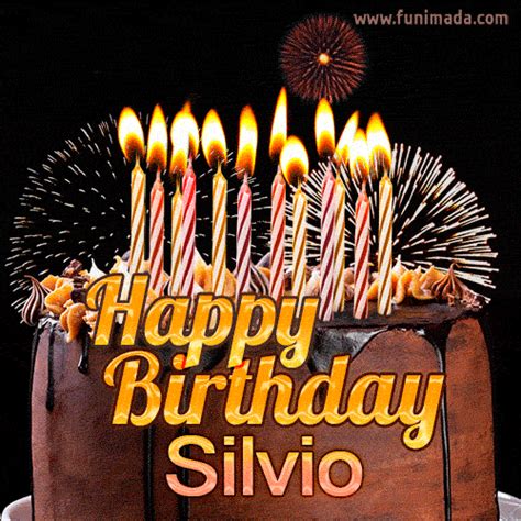 Happy Birthday Silvio Chocolate Cake Fireworks  Download On