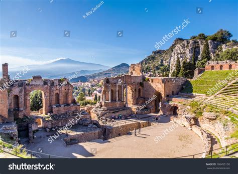 The Stage Of Taorminas Greek Theater With The Etna In The Background