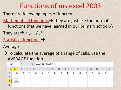 Functions Of Ms Excel 2003 Ppt