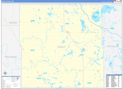 Grant County Mn Zip Code Wall Map Basic Style By Marketmaps Mapsales