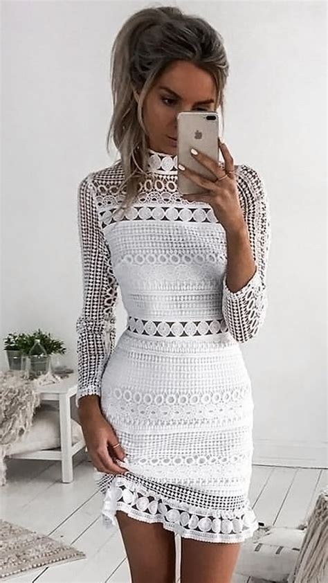 White Crochet Lace Long Sleeve Dress Groovy Mimi
