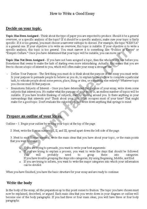 How To Write A Good Essay Esl Worksheet By Michele