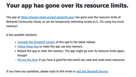 Your App Has Gone Over Its Resource Limits Community Cloud Streamlit