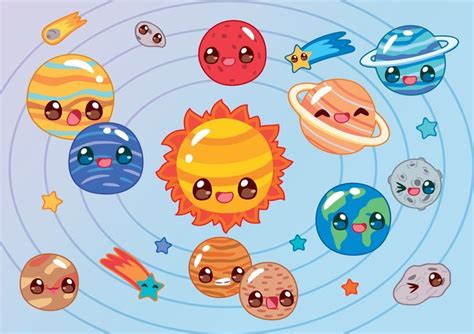 Kawaii Planet Clipart Solar System Vector Outer Space Illustration Astronaut Digital Download