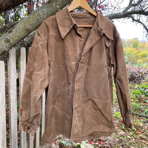 Work Wear Vintage Canvas Jacket Heavy Brown Cotton Unused French