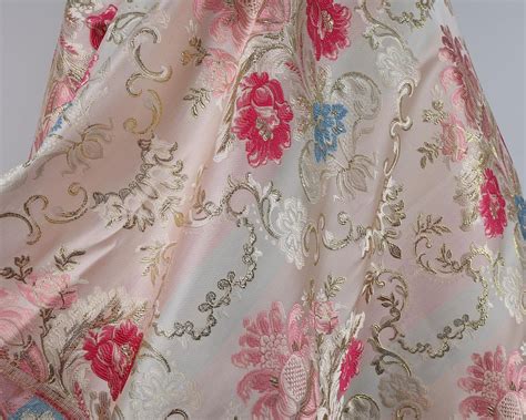 Classic Floral Brocade Fabric Gold Thread Jacquard Textile 58 Wide