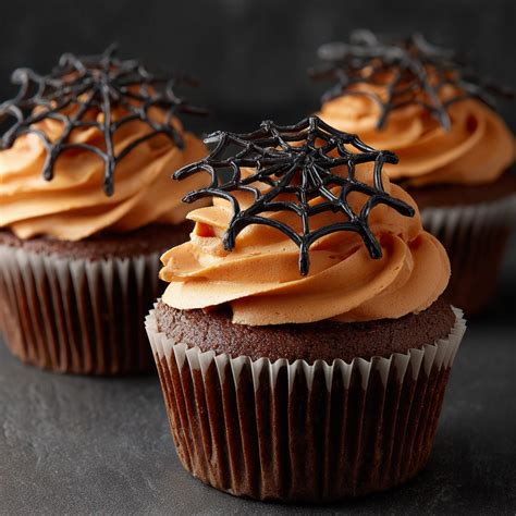 Halloween Spider Web Cupcakes With Pumpkin Chocolate Flavor