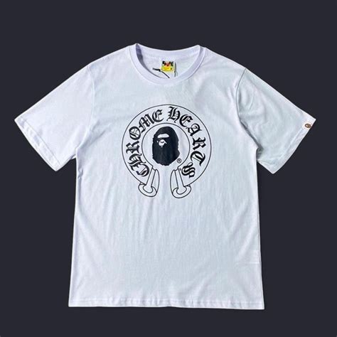 White Bape X Chrome Hearts Tee Depop Chrome Hearts Heart Tee Bape