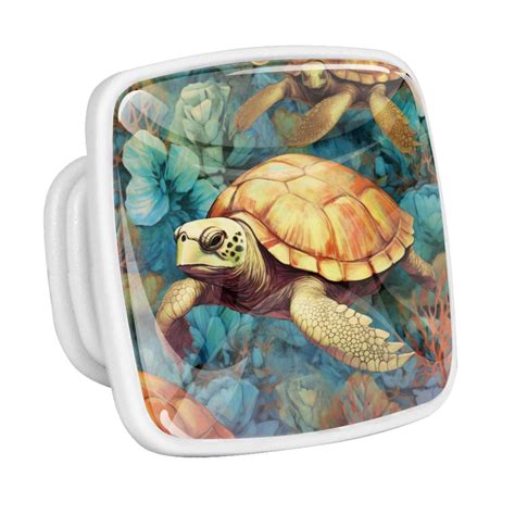 Sea Turtle Fluorescent Drawer Pulls With Screws Square 4 Pack Glow Dark