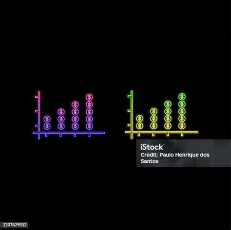 막대 차트 및 달러 통화 네온 스타일 재무 데이터의 분석 및 해석 표현 재무 데이터 분석 벡터 간판에 대한 스톡 벡터 아트 및 기타 이미지 Istock